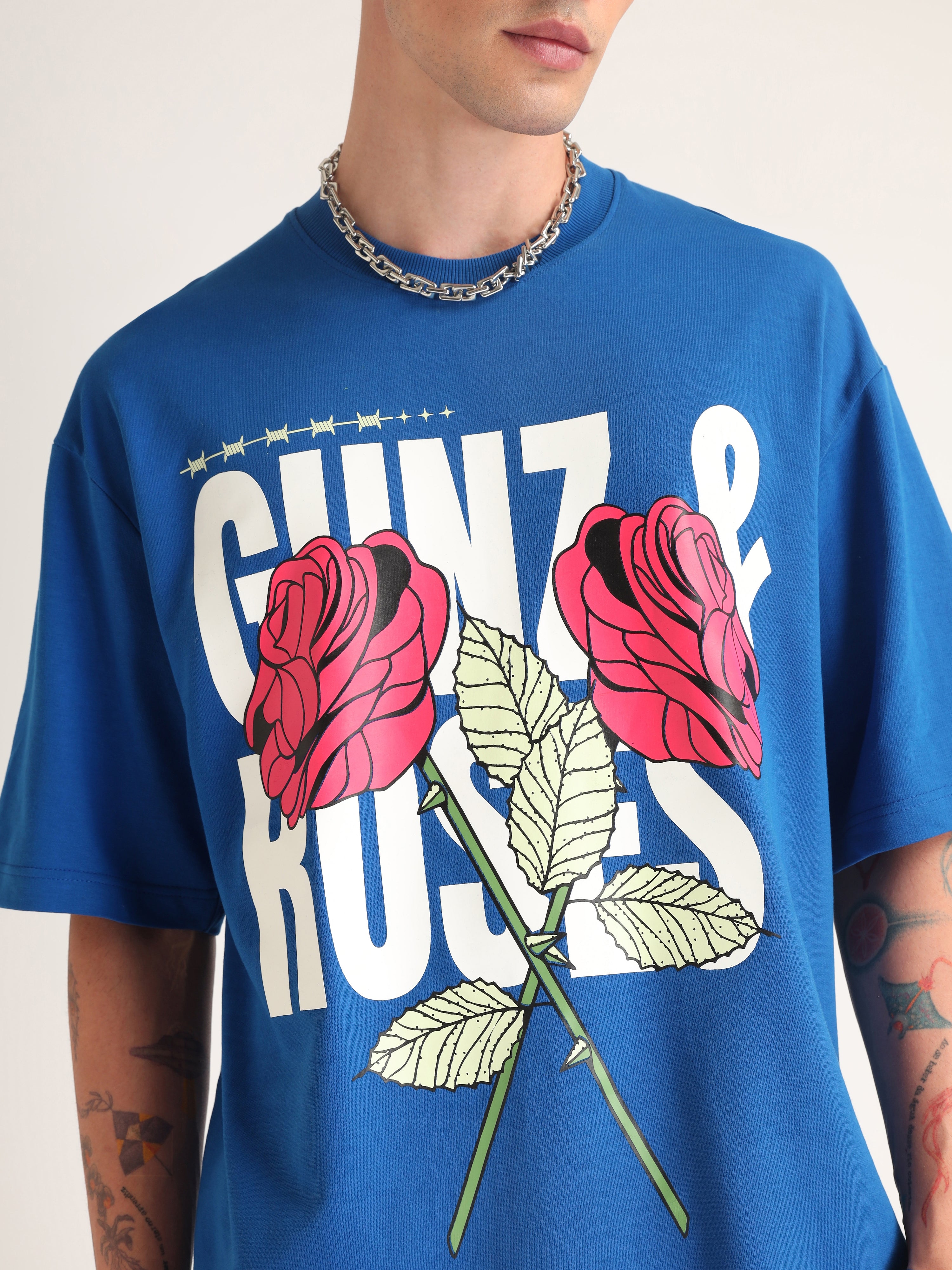 Imperial Blue Gunz & Roses Oversized T-Shirt