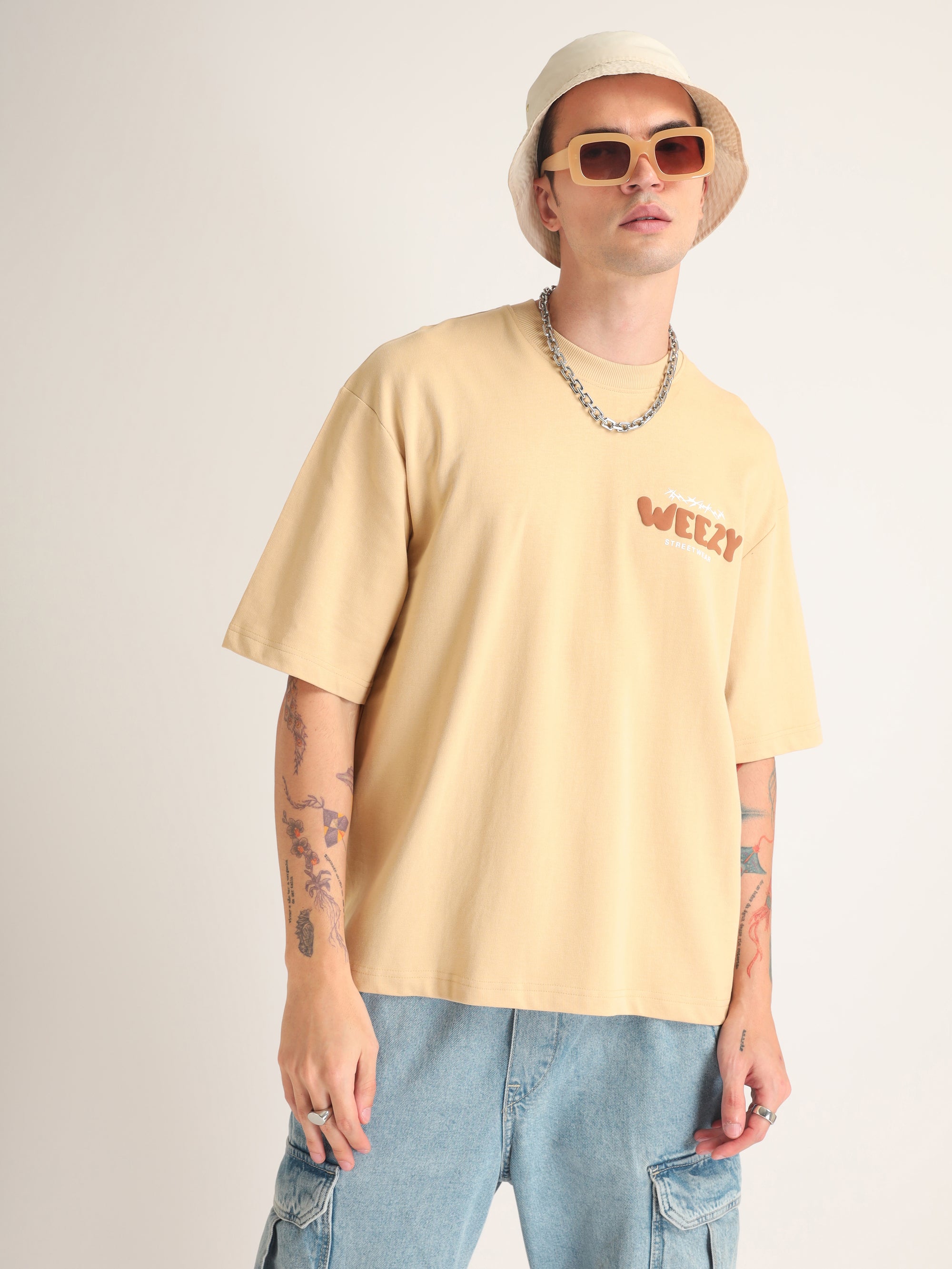 Beige Take A Step Back Oversized T-Shirt – Weezy India